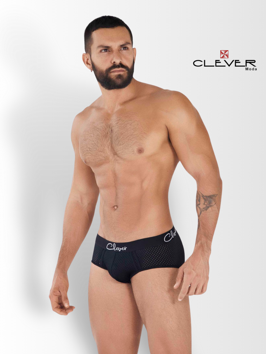 Мужские трусы брифы черные в сетку Clever Moda TIME PIPING BRIEF 036711 S (44)