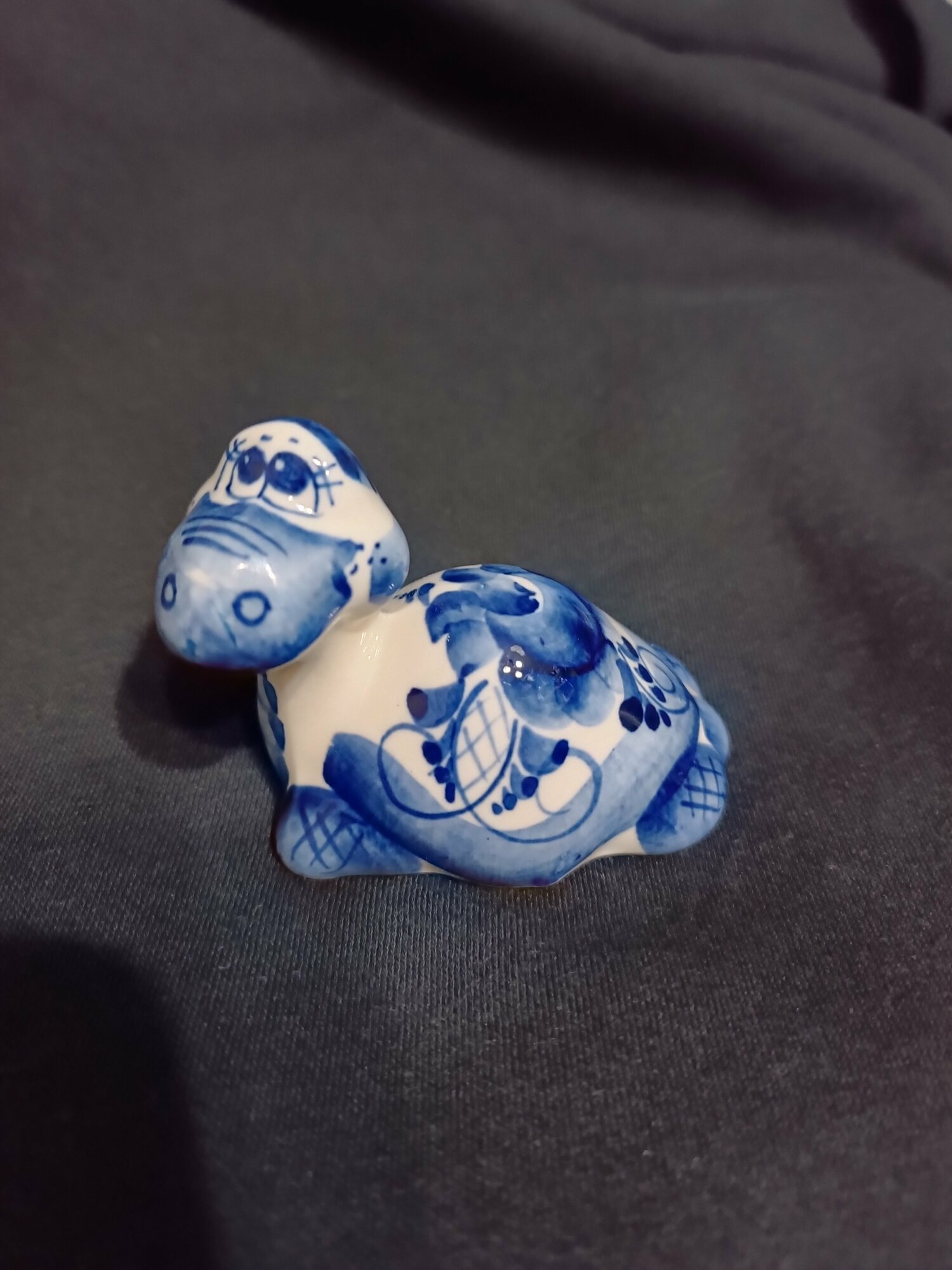 Черепашка фарфоровая, ручная роспись под гжель