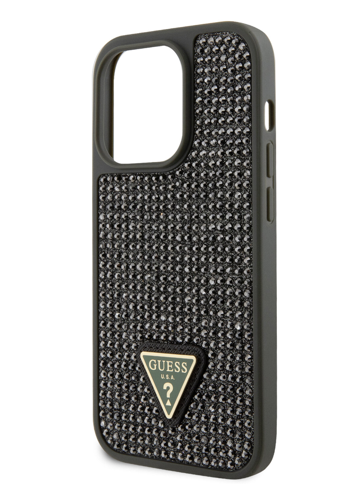 Guess для iPhone 14 Pro чехол Diamond Rhinestone Triangle metal logo Hard Green