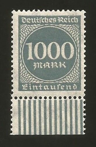 Почтовая марка Германия. Номинал 1000 рейхсмарок. 1923 г. в. Подлинная марка. Монеткин Дом.