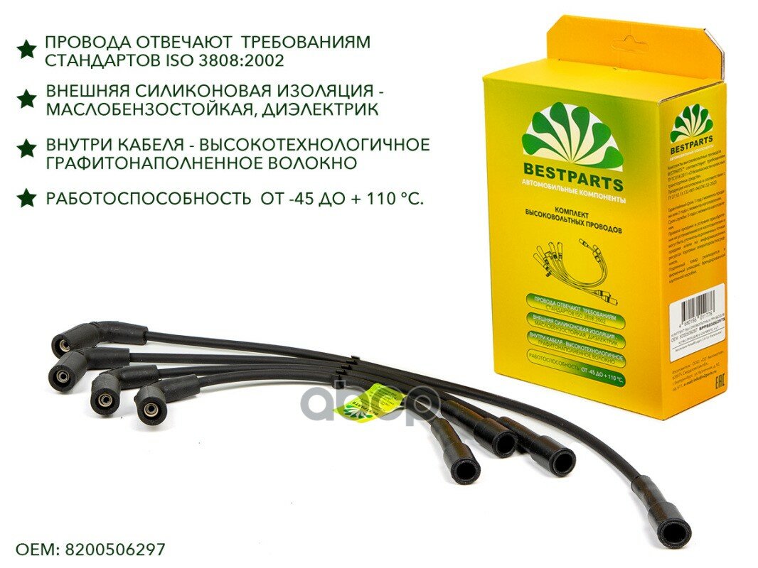Провода свечные Renault Logan Sandero LADA Largus 1.4-1.6 8 кл BESTPARTS BPPS0506297S BestParts арт. BPPS0506297S