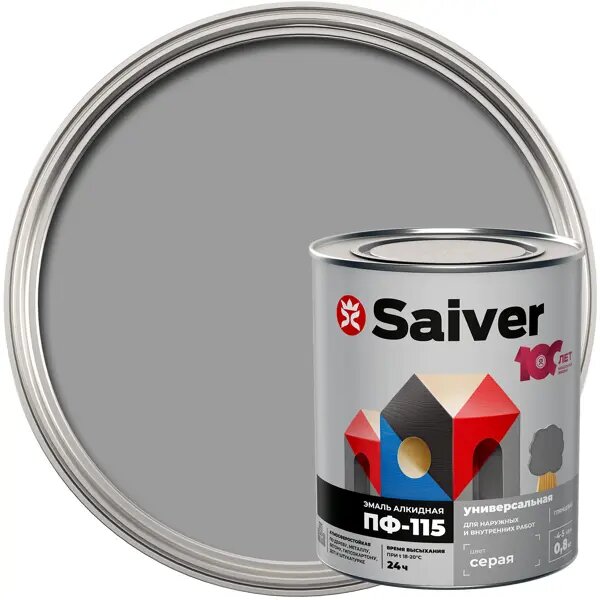 Эмаль ПФ-115 Saiver Lux глянцевая цвет серый 0.8 кг