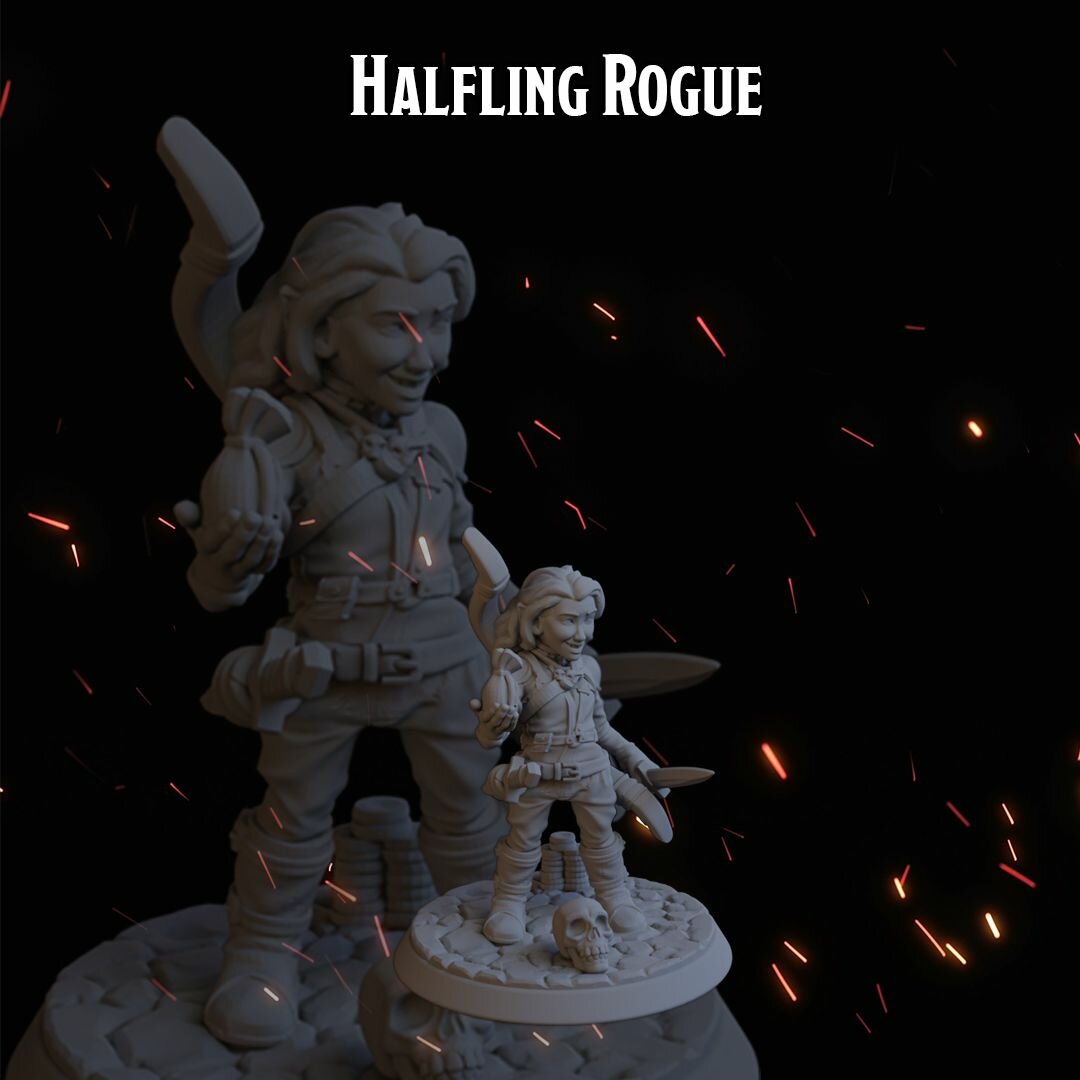 Миниатюра для ДнД Плут полурослик женщина 33мм для ДнД, DnD, НРИ