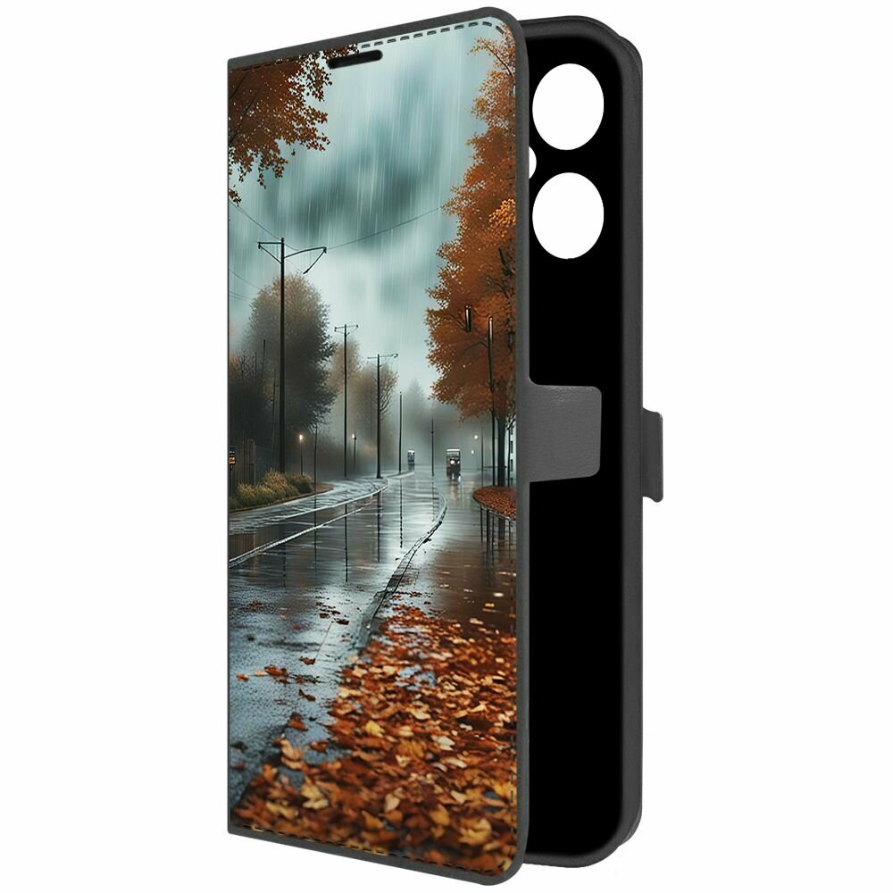 Чехол-книжка Krutoff Eco Book для TECNO Pova Neo 3 Осенний дождь (черный)