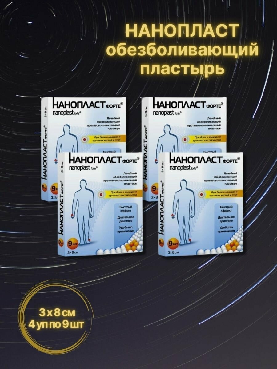 Пластырь обезболивающий 3х8 см-9шт/уп. NANOPLAST forte / Нанопласт форте