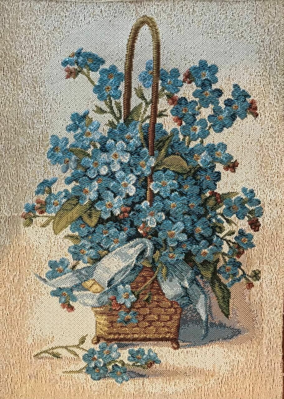 Гобелен, гобелен без рамы 34х23 см / "Незабудки в корзине"