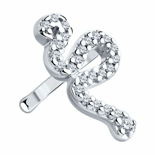 Серьги каффы, серебро, 925 проба, родирование, фианит