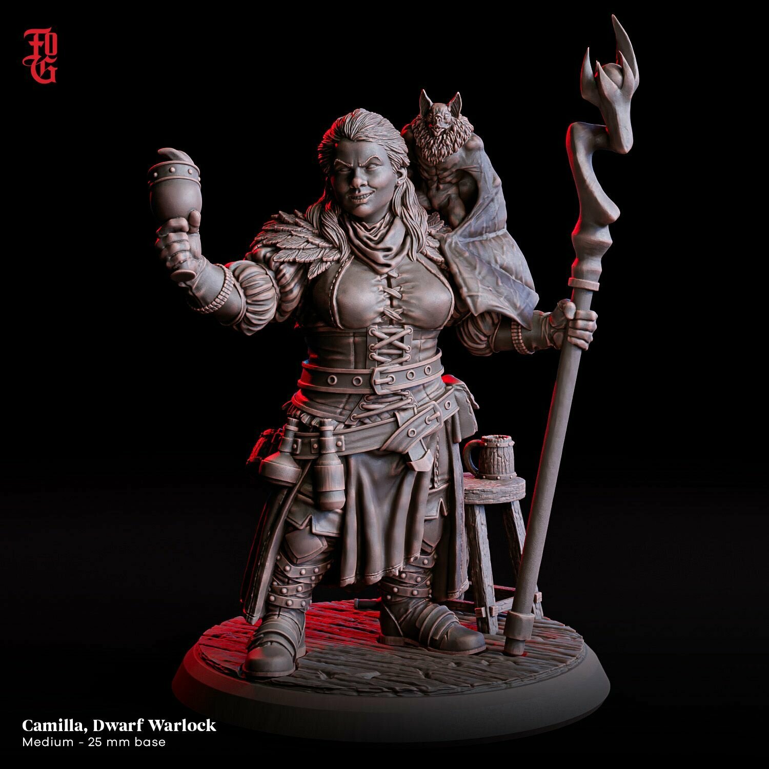 Миниатюра D&D 'Камилла, гном-чернокнижник' масштаб 32 мм (DnD, Dungeons & Dragons, ДнД, Подземелья и Драконы, Pathfinder)