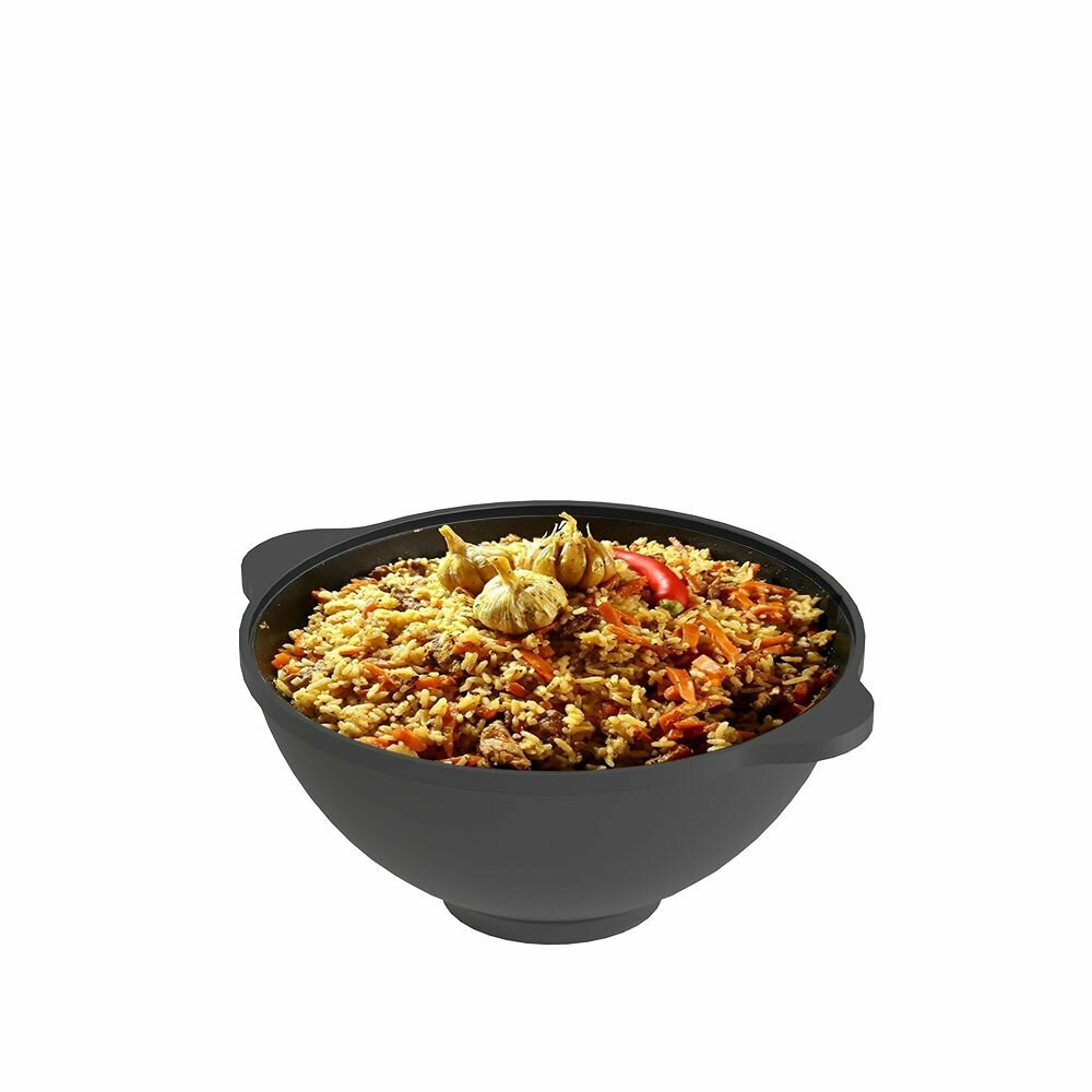 Казан чугунный без крышки Везувий, 6 литров, с боковыми ручками, черный