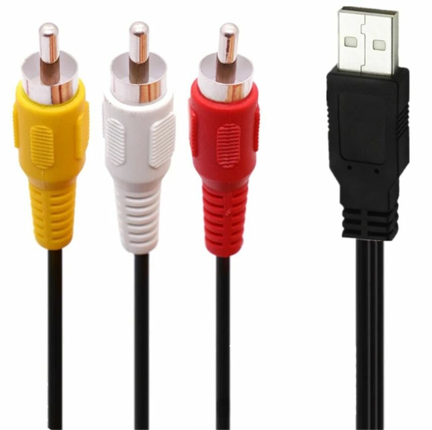 Кабель USB-3RCA(тюльпаны) ( AV ), 1,5 метра жёлтый-белый- красный