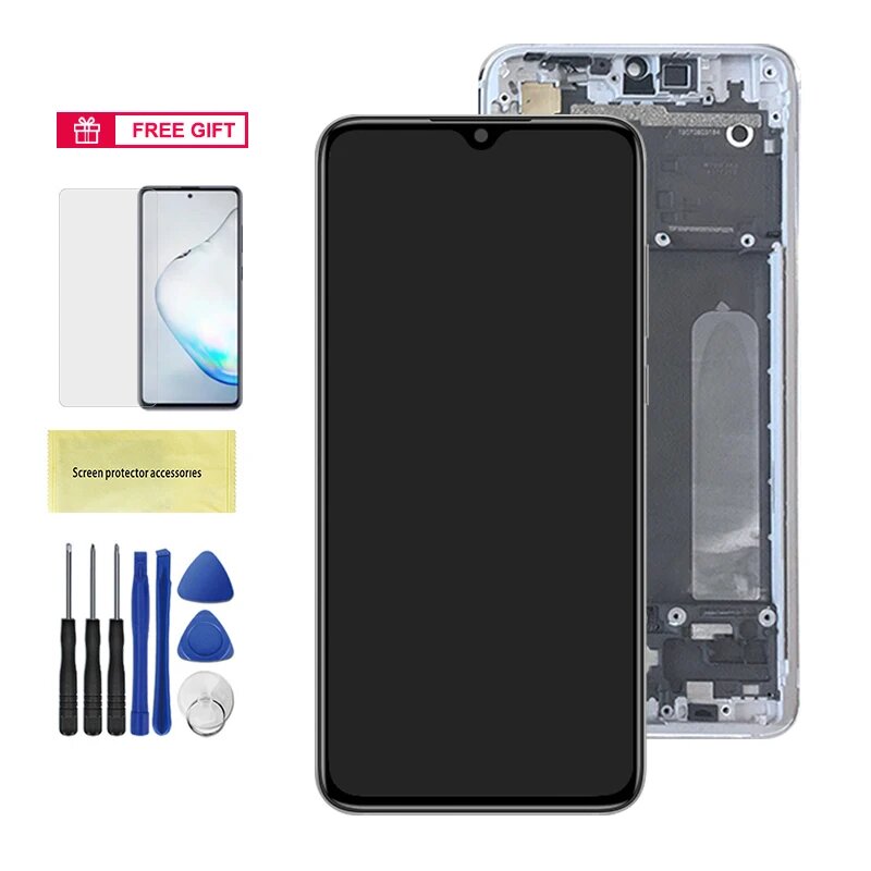 Сенсорный ЖК-дисплей 6,39 дюйма TFT/ AMOLED для Xiaomi Mi 9 Lite, сменный ЖК-дисплей для Mi9lite, Mi9 Lite, M1904F3BG, с рамкой AMOLED Silver Frame