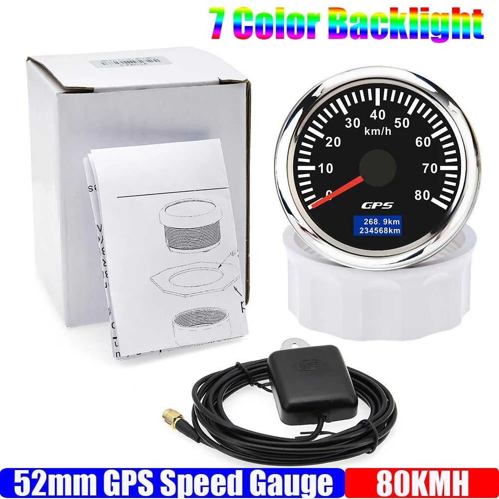 30-120KMH 52 мм GPS-спидометр с антенной 60KMH Измеритель скорости 7-цветная подсветка Одометр для автомобиля, морской лодки, 12V24V Custom 80KMH BS