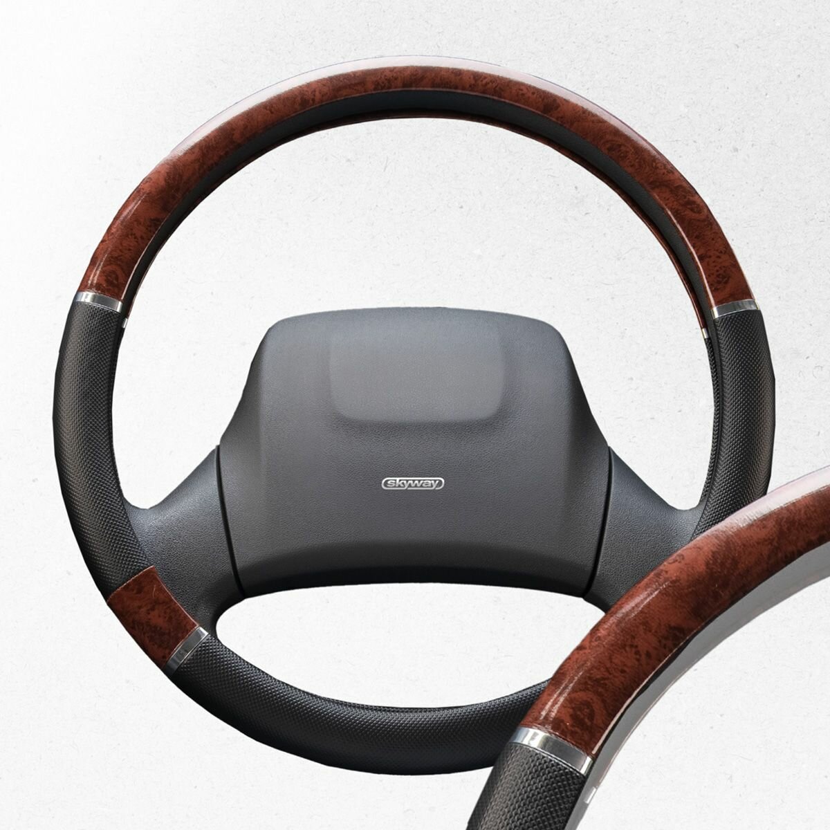 Оплетка экокожа L Wood- 8 SKYWAY Черно/Коричневая (S01102027)