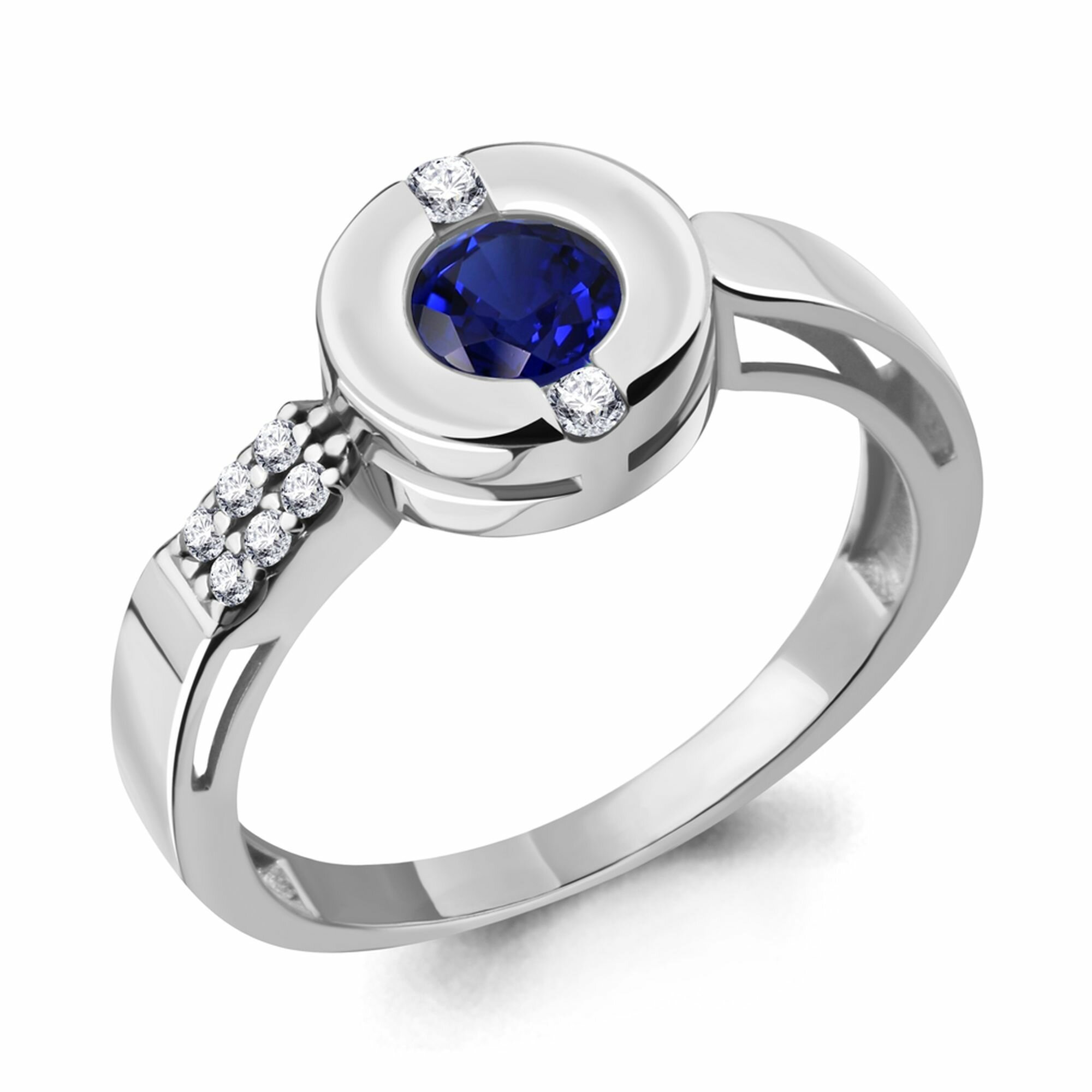 Кольцо, серебро, 925 проба, родирование, сапфир синтетический, фианит