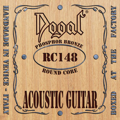 Acoustic guitar string set Dogal RC148G - Galvanized steel trebles and bass with phosphor-bronze winding on round core. Hard tension, thickness .013-.054 inch.