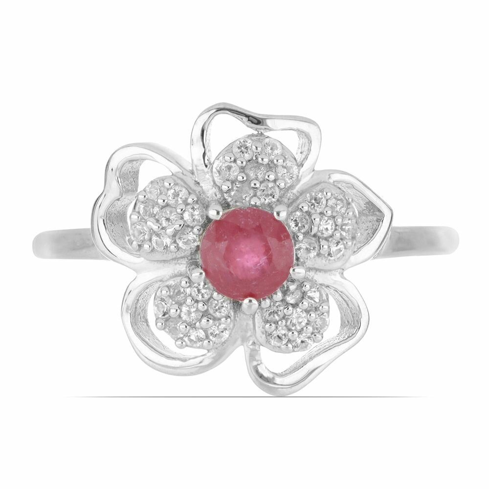 Кольцо, серебро, 925 проба, родирование, рубин, топаз