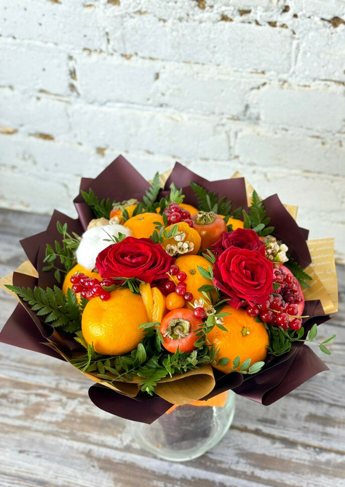Фруктовый букет из апельсинов, мандаринов и хурмы (BuketOnline)