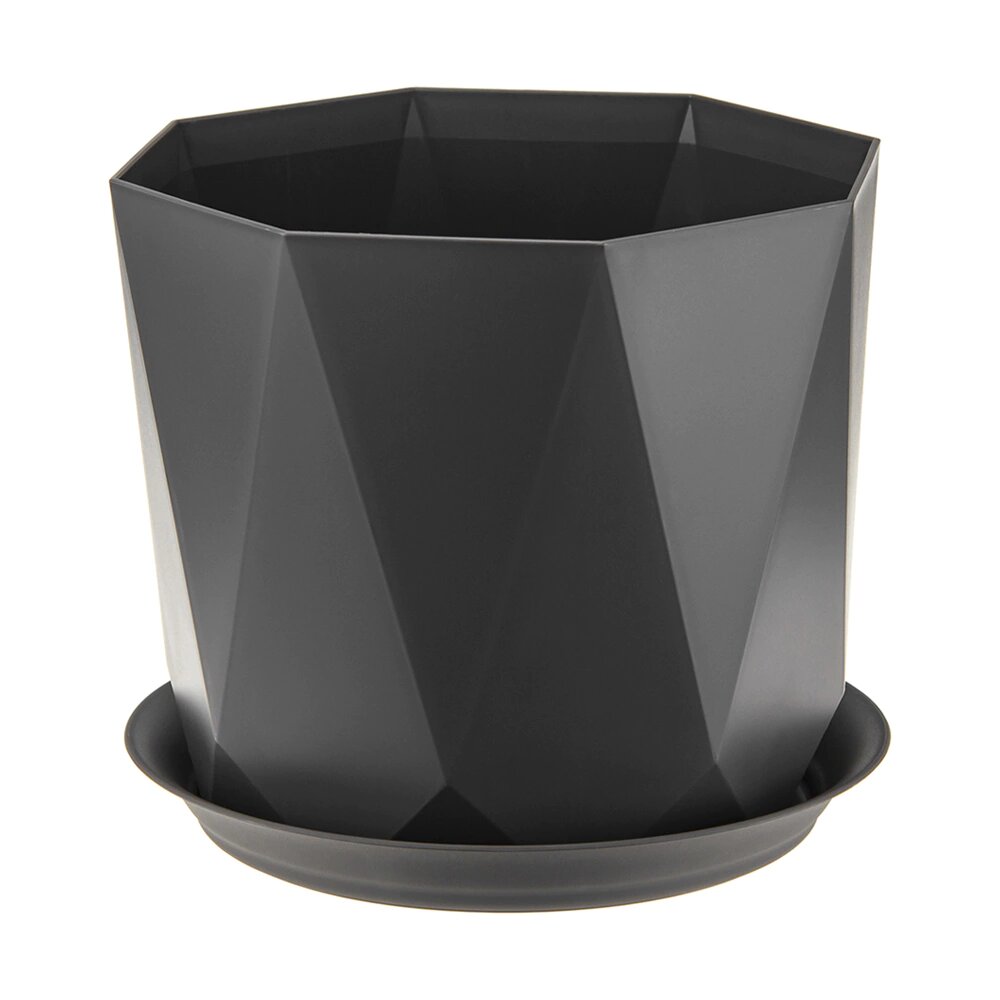 Кашпо IDEA "Призма", графит, D 13 см, пластик, с поддоном, объем 1 л