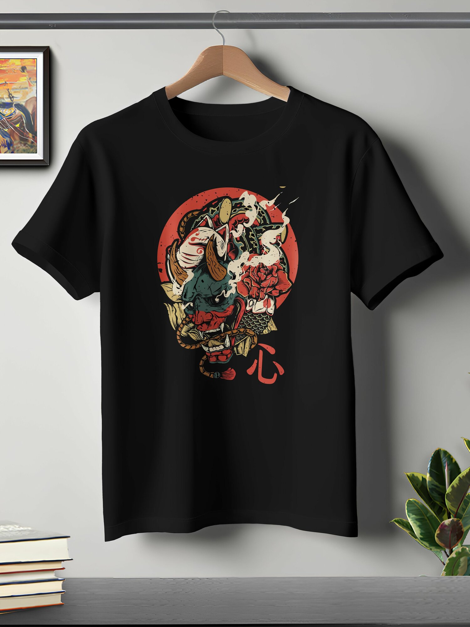 Футболка ONEQ унисекс 68-70 (6XL) размер с принтом Японский арт, черная