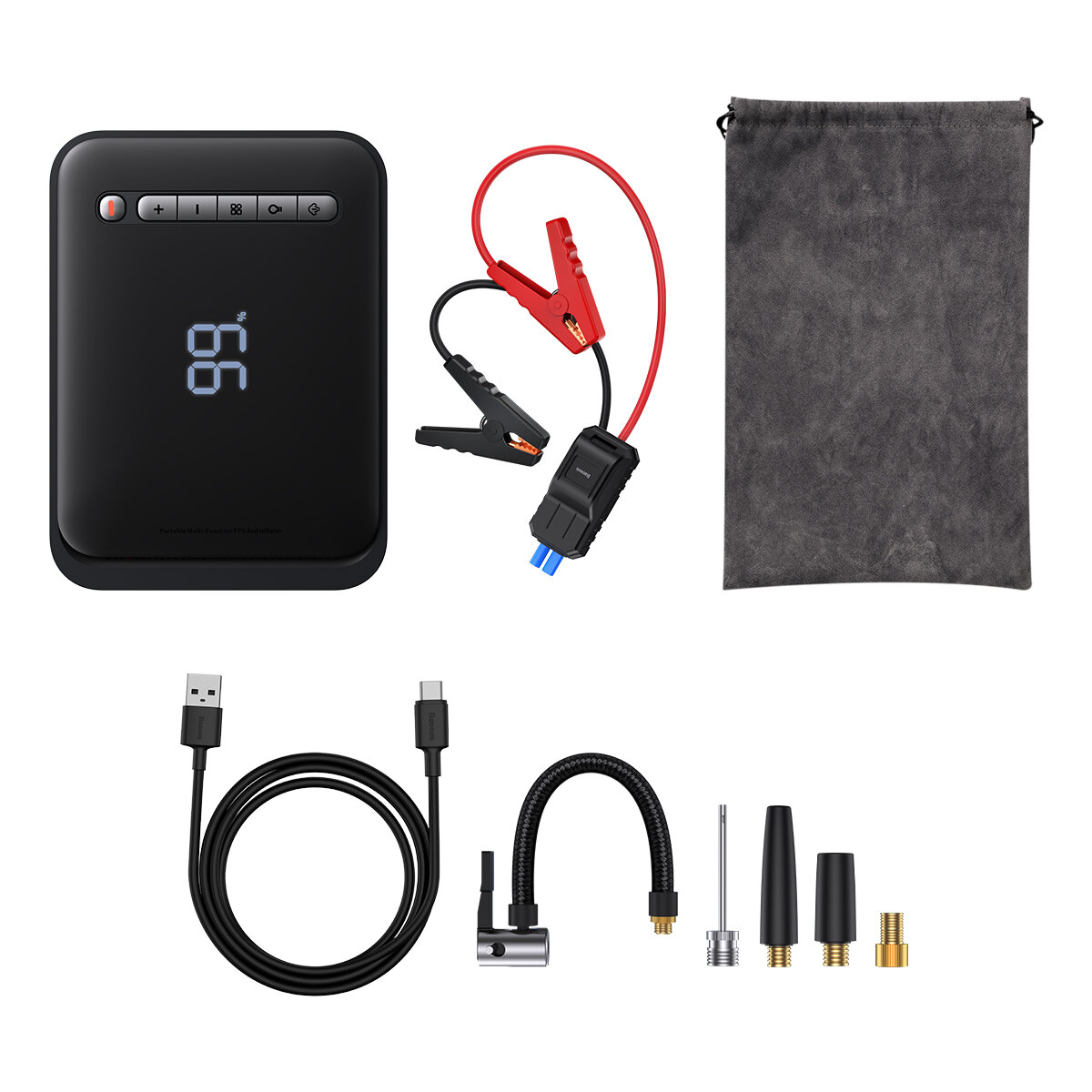 Автомобильный Компрессор/Пусковое устройство/PowerBank, BASEUS Super Energy 2-in-1 Car Jump Starter (1000A), 8000 mAh, Черный+Серый