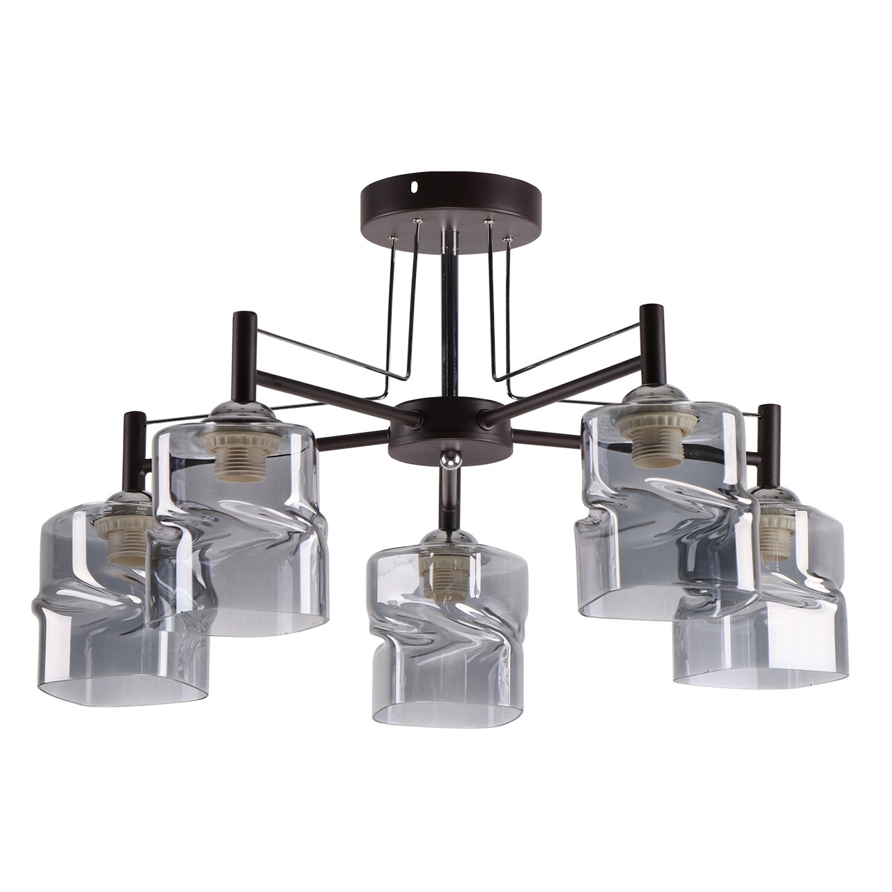 Потолочная люстра на штанге 5 плафонов коричневая Imex MD.4237-5-S BR+CH