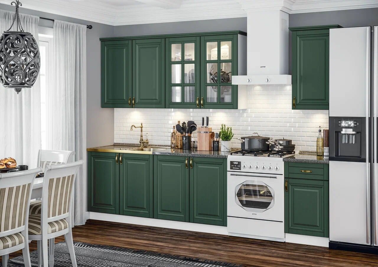 Кухонный гарнитур Престиж 2,0/900м Компоновка №3 (Браш Мени Грин (Кастилло))