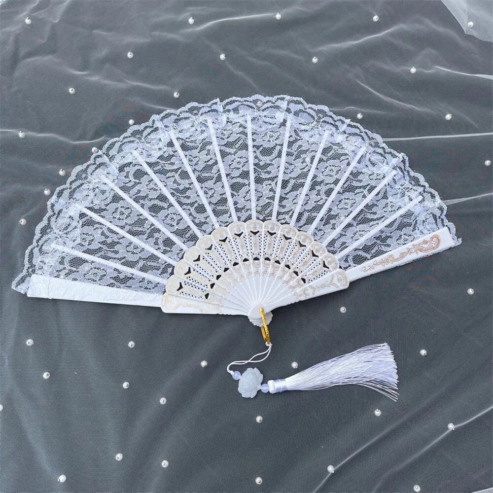 Складной веер с перьями Белый, C