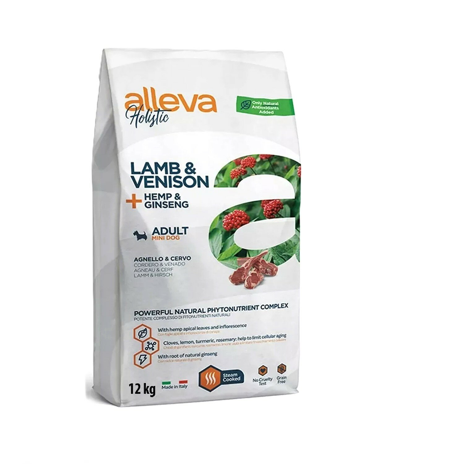 ALLEVA HOLISTIC Сухой корм для взрослых собак с ягненком и олениной. Мини 12кг