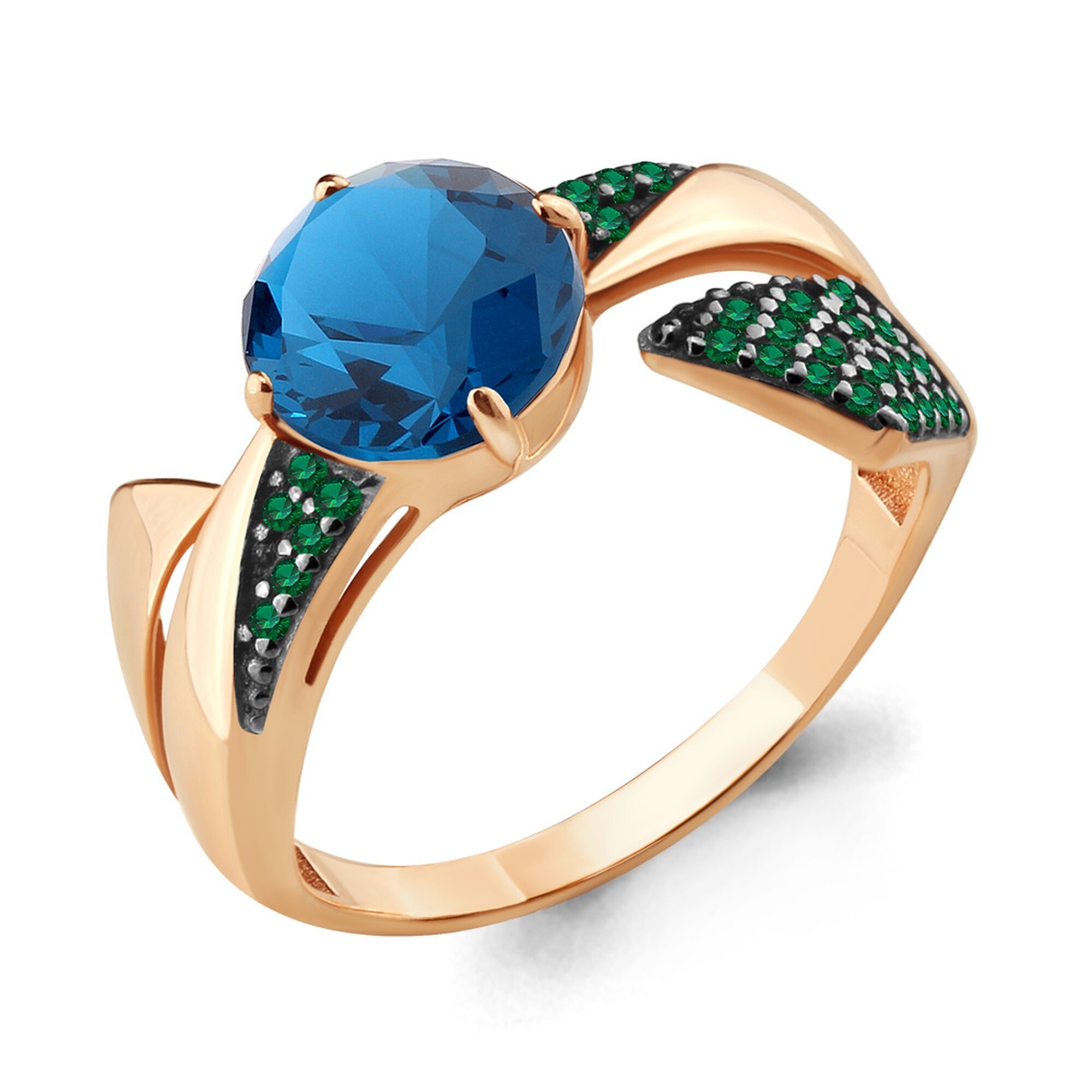 Кольцо, серебро, 925 проба, золочение, изумруд синтетический, Лондон топаз