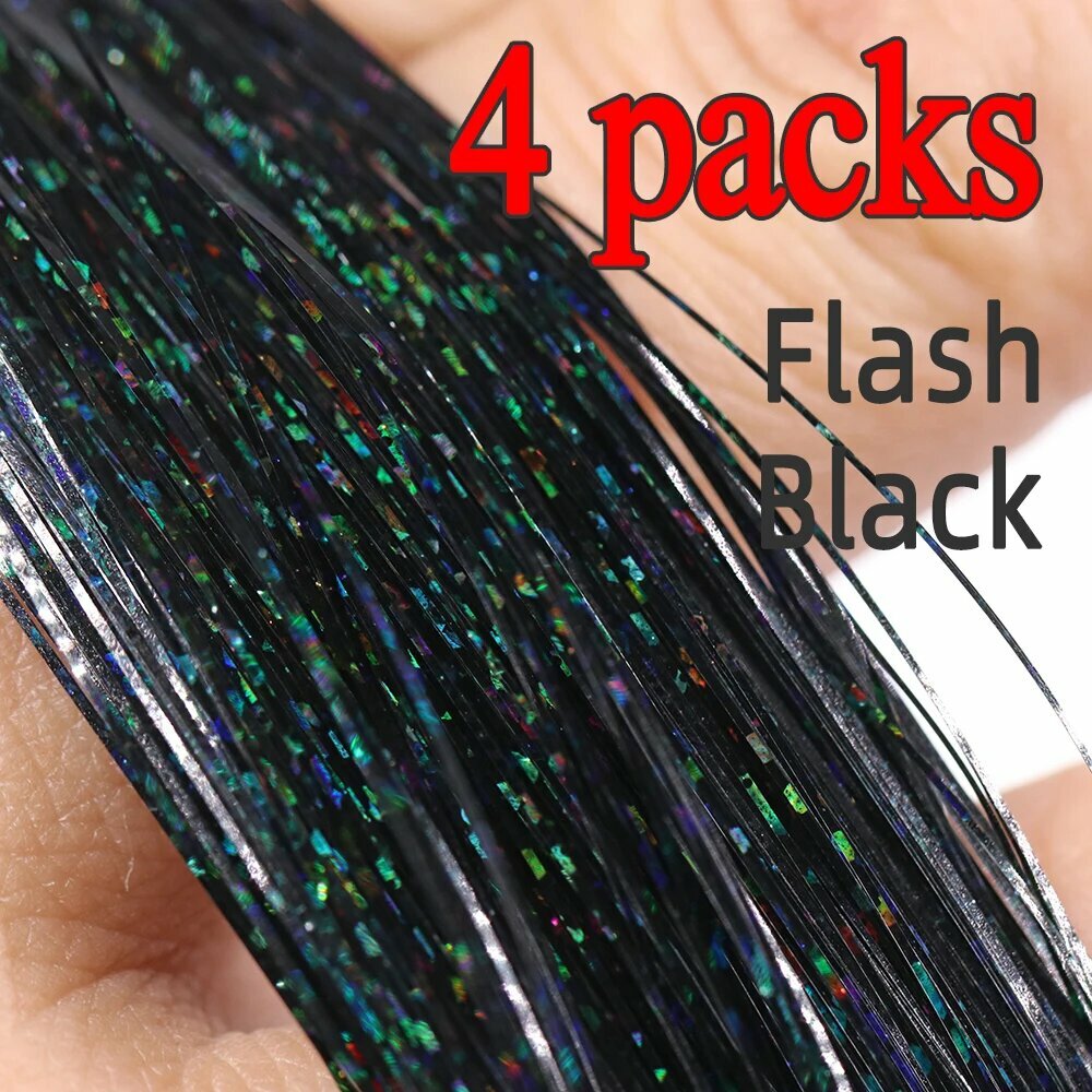 ICERIO Голографическая мишура Flashabou для рыбалки Черный, 4packs Flash Black
