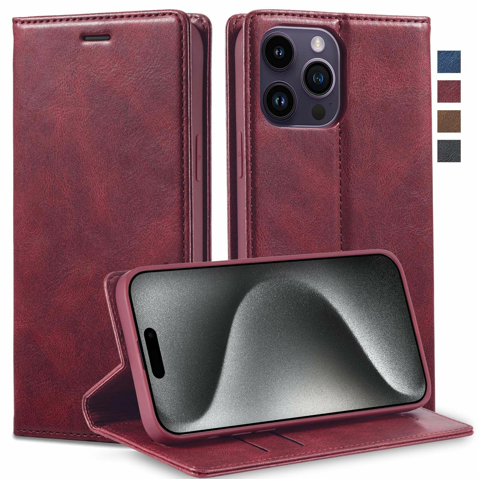 LCIMEEKE Кожаный чехол для Apple iPhone 15 Pro (Эпл Айфон 15 про ) книжка RFID-блокировка, магнитная застежка, подставка, противоударная, новинка, подарок