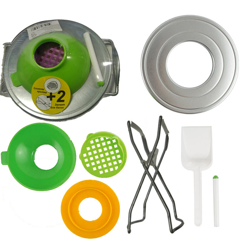 Набор для консервирования, 7 предметов: воронка, переходник, стерилизатор, совочек, сливная крышка, захват для банок