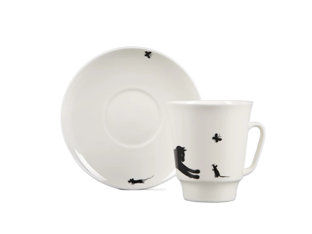 Чашка с блюдцем ИФЗ Майская, Кошки-мышки, 165мл, костяной фарфор 81.30660.00.1