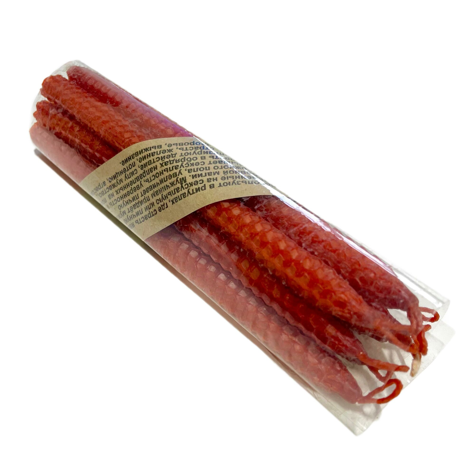 Свеча из цветной вощины красная, Медовые свечи Сибири (с описанием, малая, 21*1,1 см.), набор 9 шт.