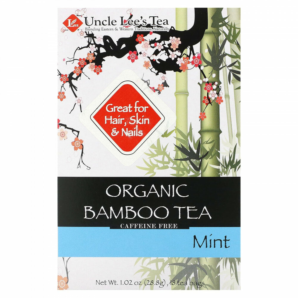 Uncle Lee's Tea, Органический бамбуковый чай, мята, без кофеина, 18 чайных пакетиков, 28,8 г (1,02 унции)