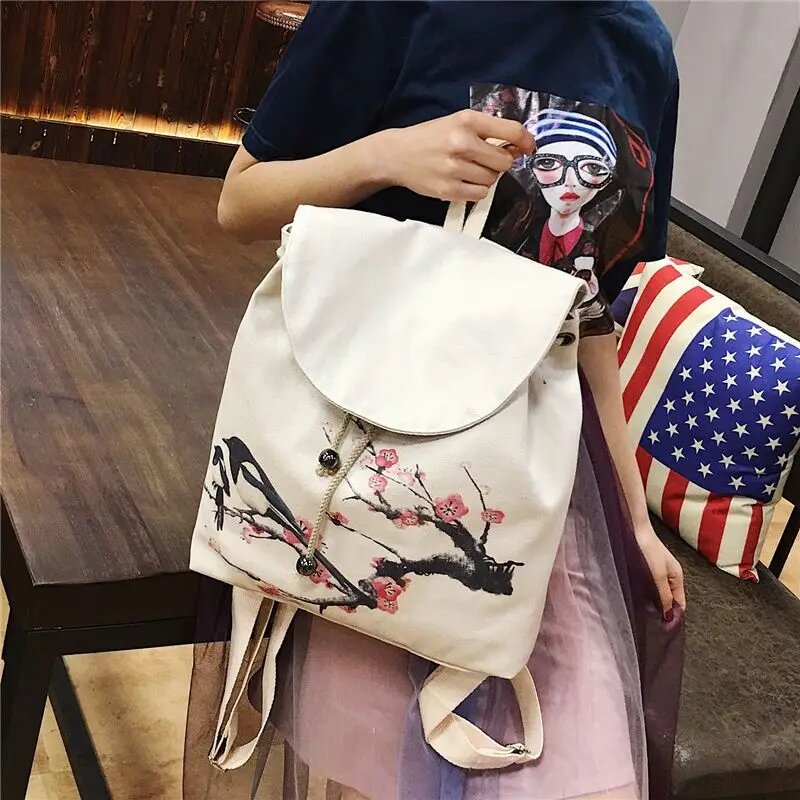 Холщовые женские рюкзаки в китайском стиле