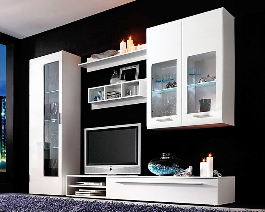 Гостиная Карол 2 МДФ Белый DM635-6 (глянец) / Белый Фасадный 0101 PE NEW 275x45x210 см, белый, белый фасадный GOODFORM