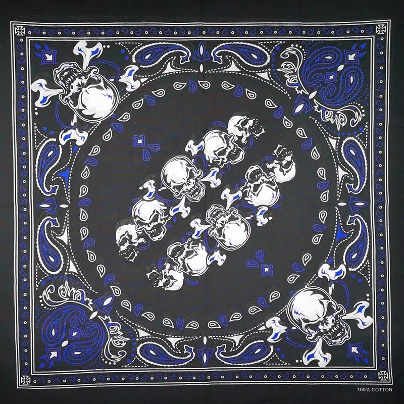 Черная бандана с черепами и paisley, темно-синий, Style 43