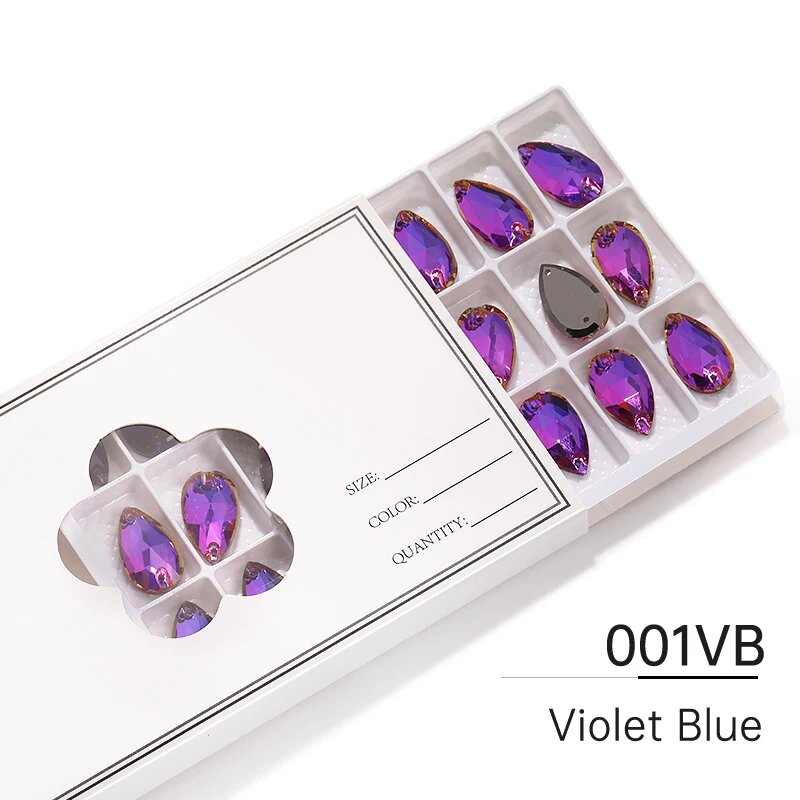 Хрустальные каплевидные стразы для рукоделия 11X18mm 24pcs, Violet Blue 001VB
