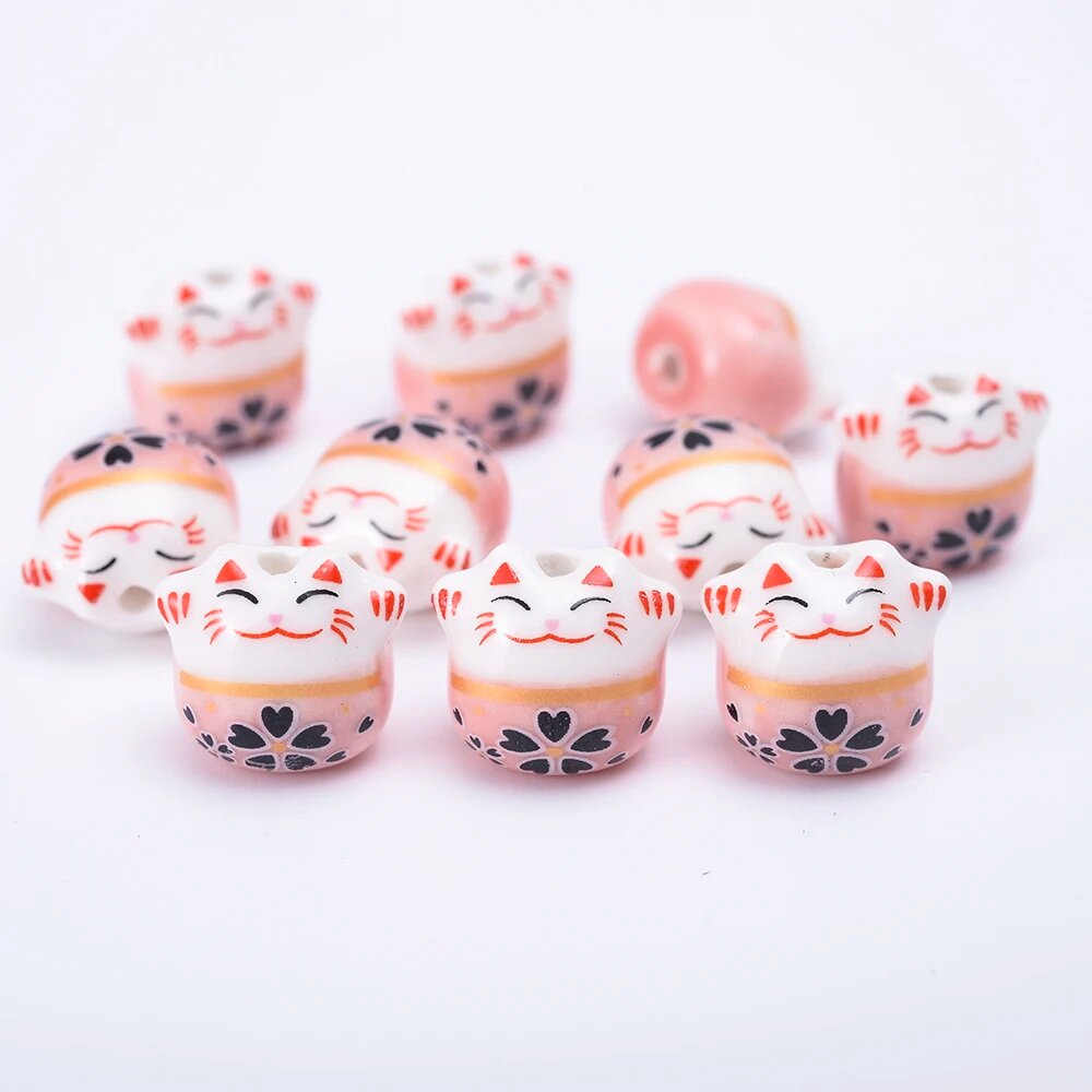 Керамические бусины с изображением кота 5 шт.
