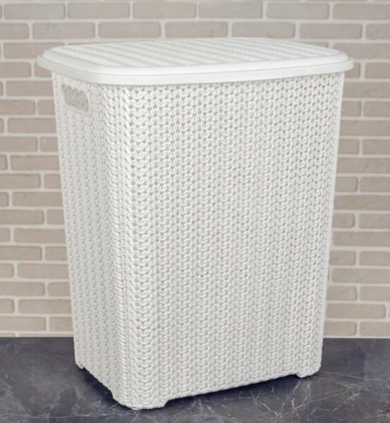 Корзина для белья 60л с крышкой с декором "Вязь" (белая) 206006 "Виолет"