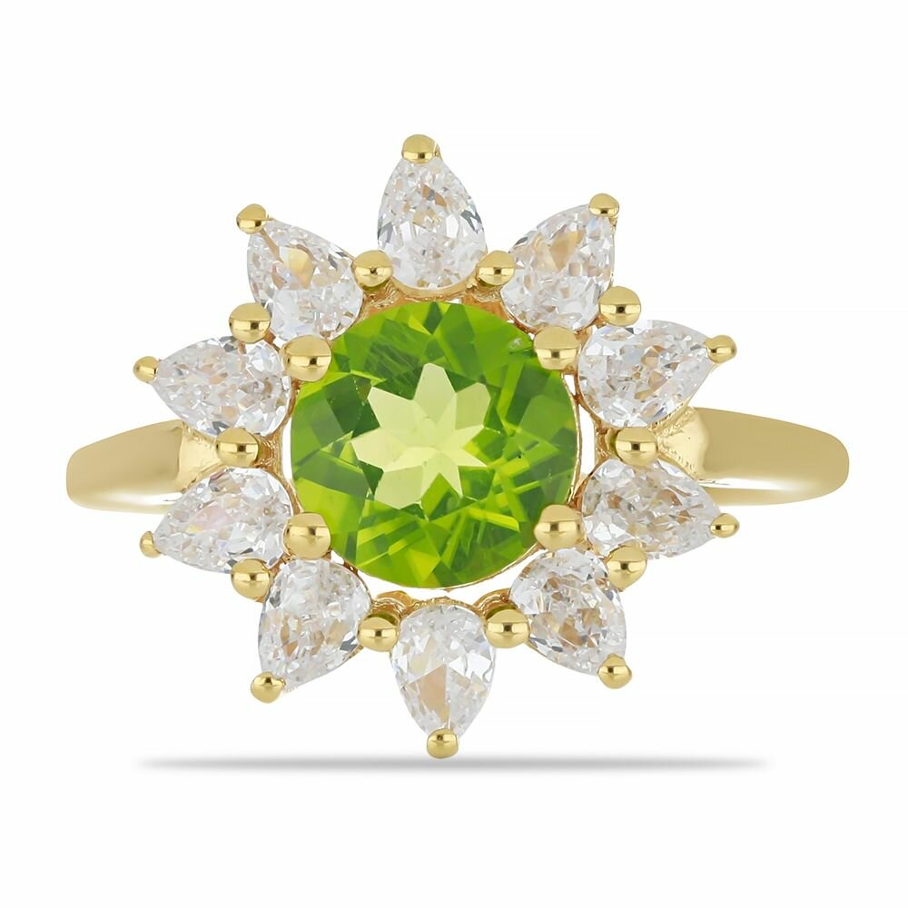 Кольцо, серебро, 925 проба, фианит, перидот