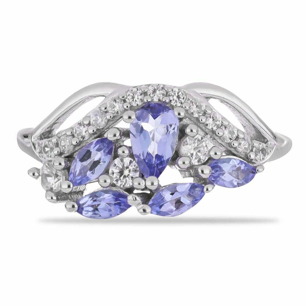 Кольцо, серебро, 925 проба, родирование, циркон, танзанит