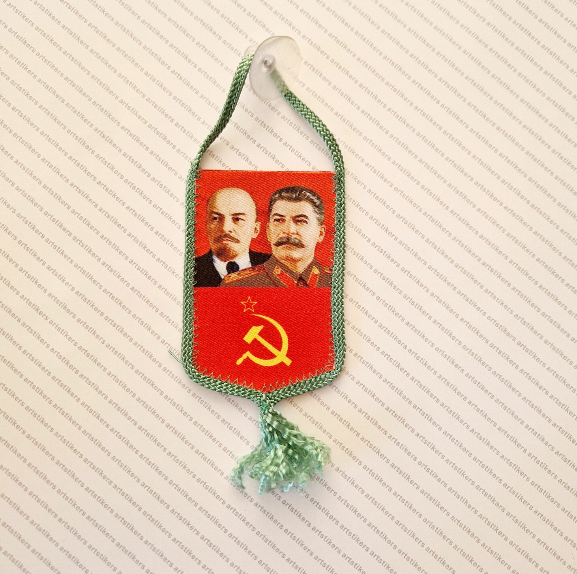 Вымпел Сталин, Ленин, размер 8х12см, двусторонний на присоске, ткань, аксессуар для авто
