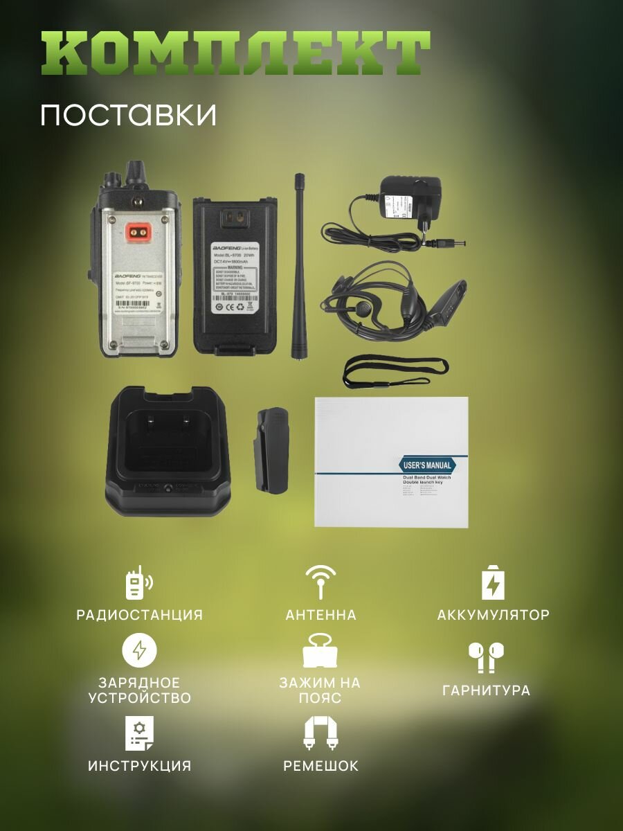 Рация Baofeng BF-9700, 1800 мАч, 400-520 МГц (UHF), 1 Вт, 5 Вт, 7 Вт, IP67 — фото 1