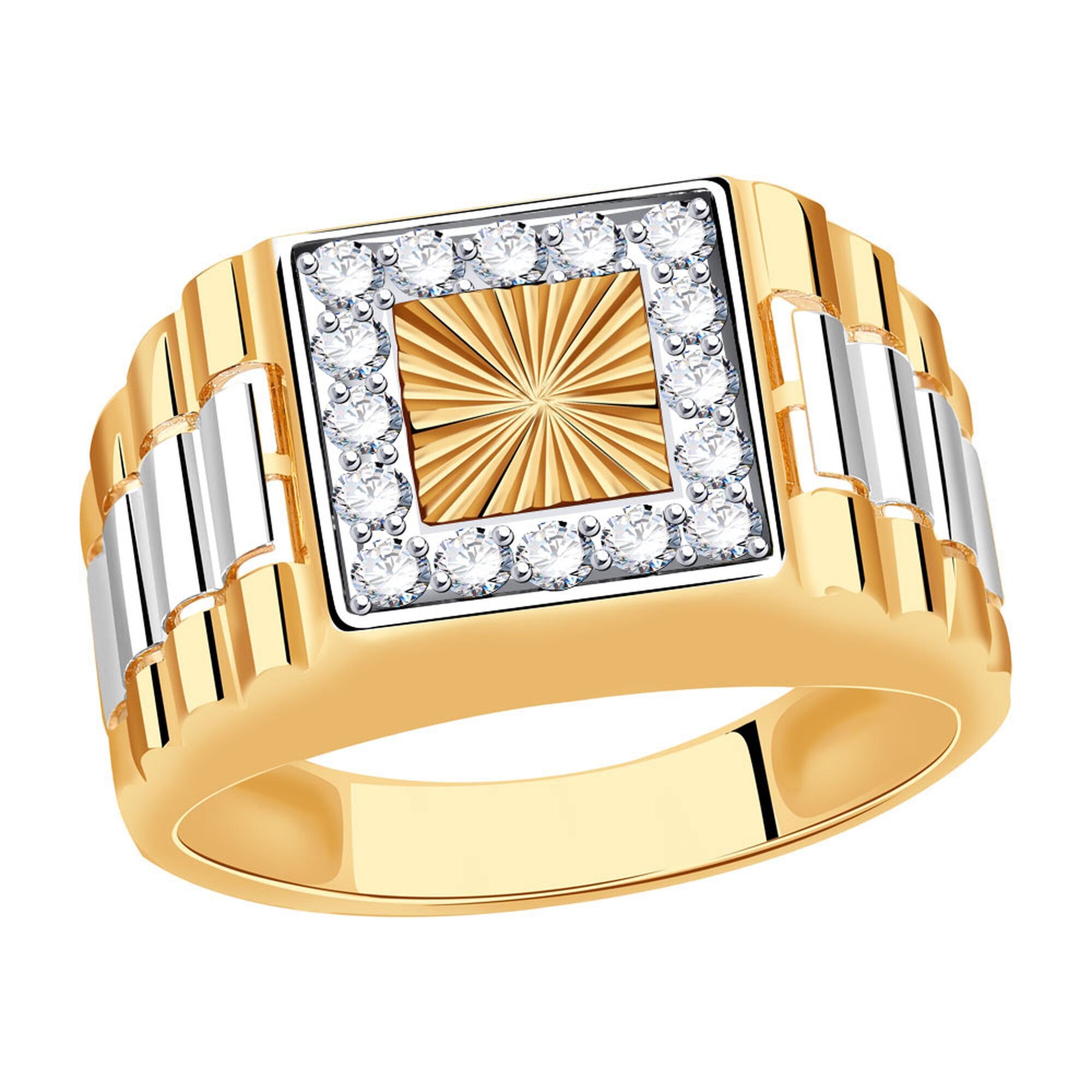 Печатка, красное золото, 585 проба, фианит