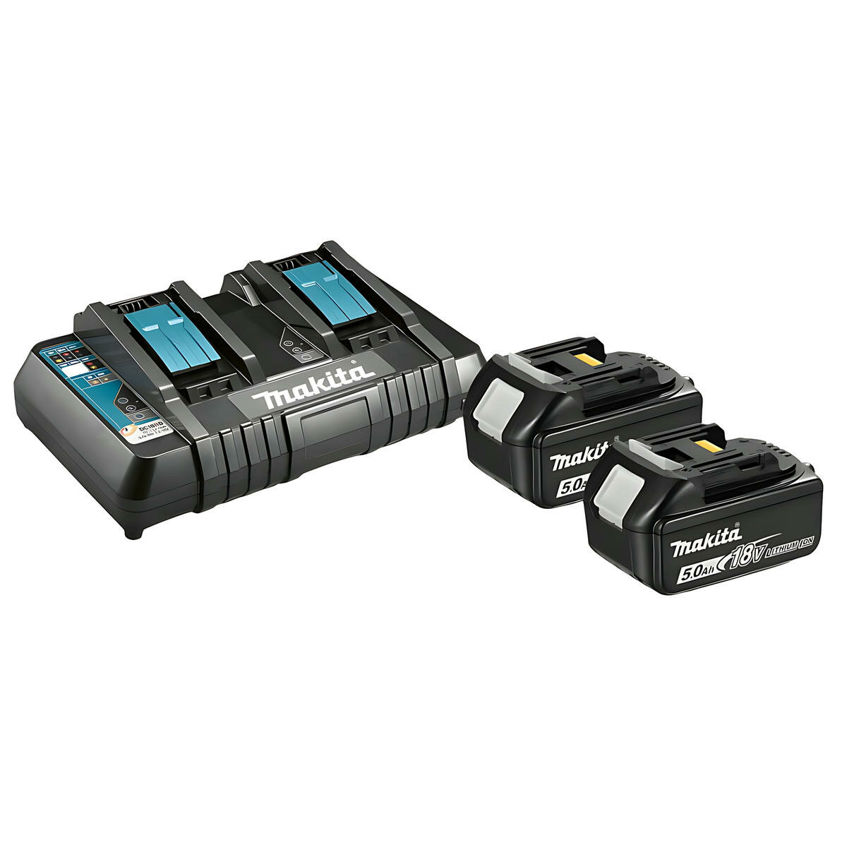 Аккумулятор BL1850B (Li-Ion, 18 V, 5 А*h) - 2 шт + быстрое зарядное устройство DC18RD MAKITA - набор 191L75-3 в коробке