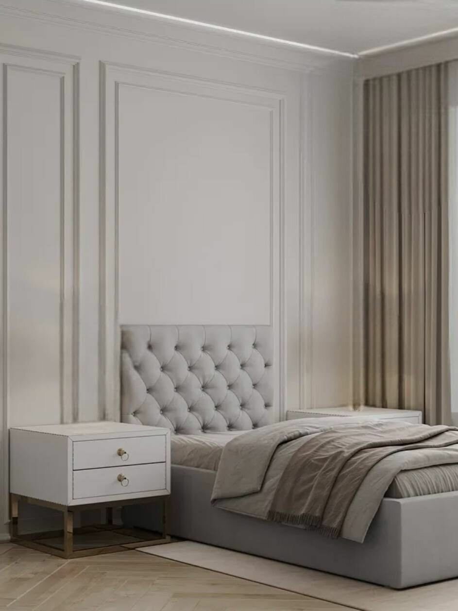 Кровать односпальная 90х200, Софа, с подъемным механизмом, ортопедеческим основанием и ящиками для белья, Светло-серая