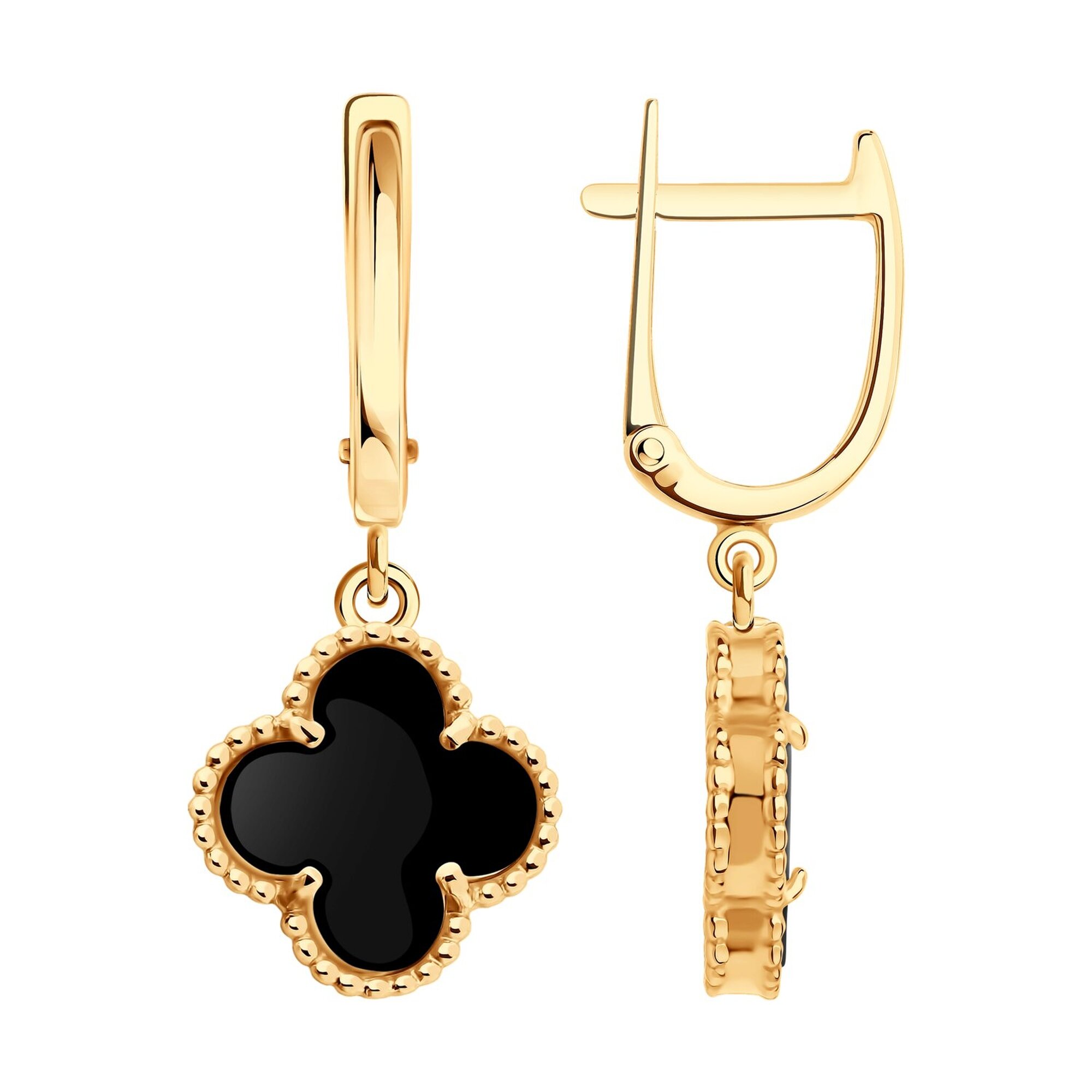 Серьги, красное золото, 585 проба, оникс