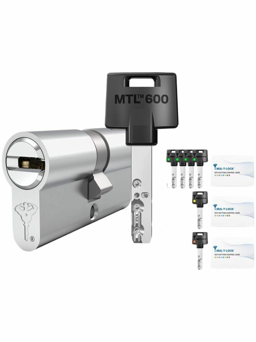 Цилиндр дверной Mul-T-Lock MTL 600(90мм 35*55Верт.) ключ-вертушка, никель